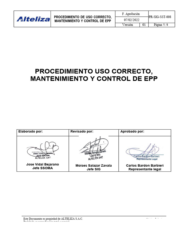 PR Sig SST 008 Procedimiento de Uso Correcto Mantenimiento y Control de Epp | PDF