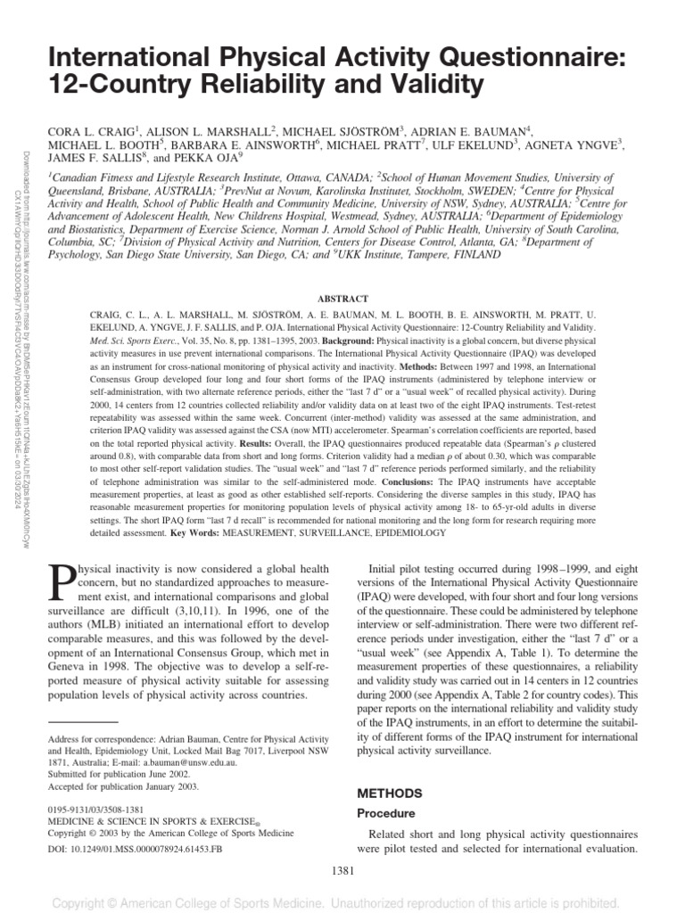 International Physical Activity Questionnaire .20 | PDF | Validity (Statistics) | Science