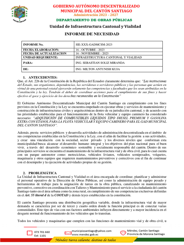 INFORME DE NECESIDAD COMBUSTIBLE 2023 V3-signed-signed | PDF | Gasolina | Infraestructura