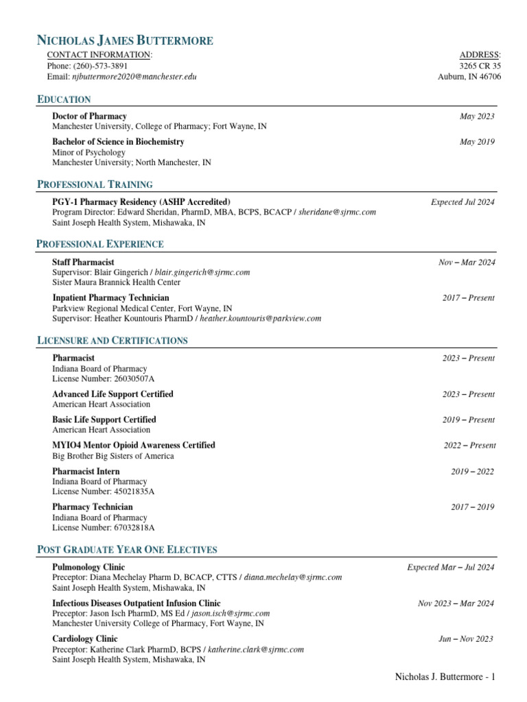 Cirriculum Vitae - 2024 | PDF | Pharmacist | Pharmacy