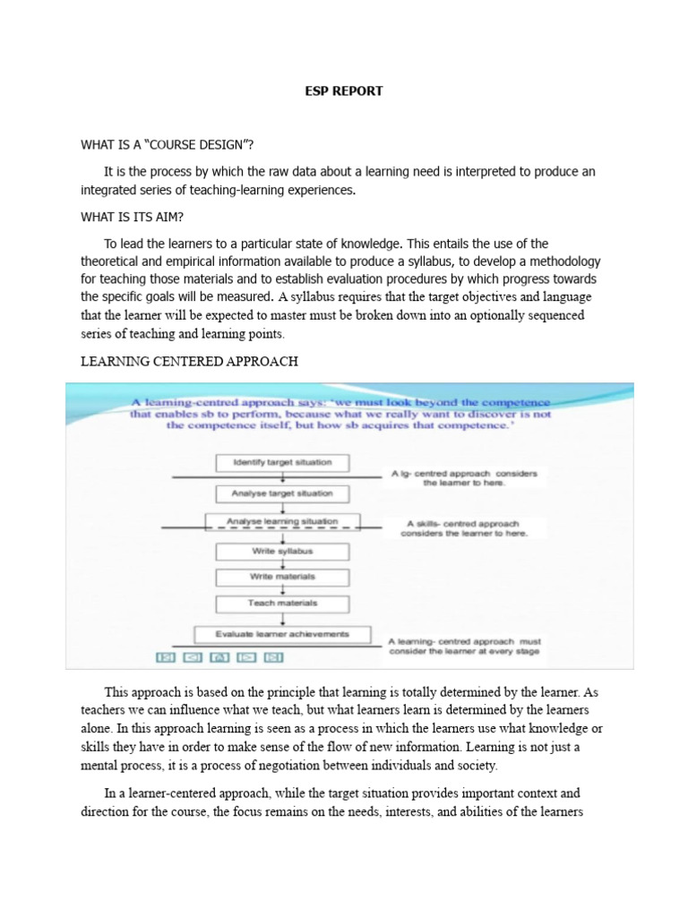 ESP (English For Specific Purposes) Report | PDF | Learning | Teachers