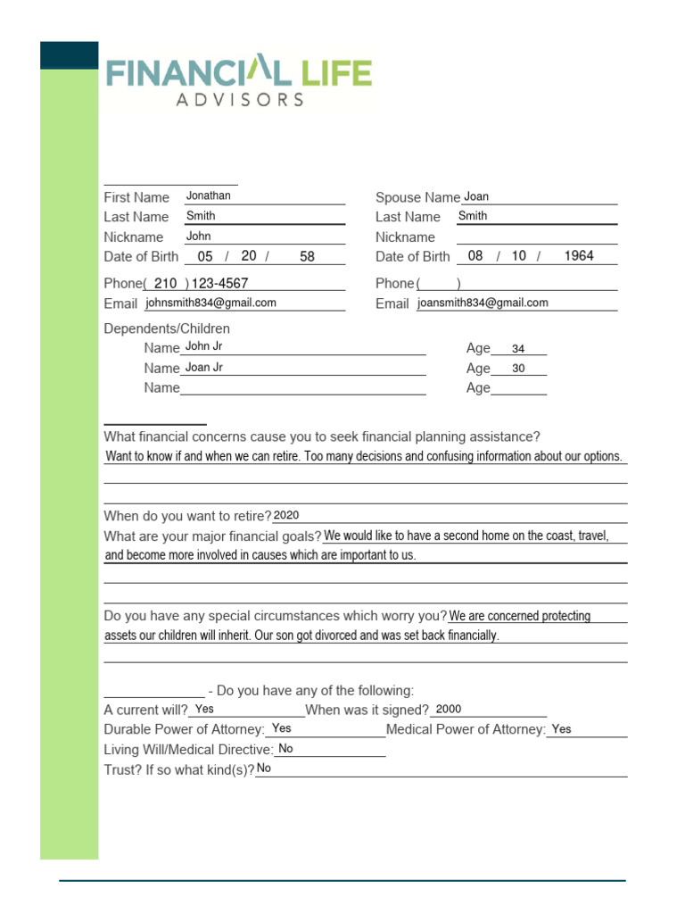 Financial Planning Consultation Form | PDF | Private Law | Social ...
