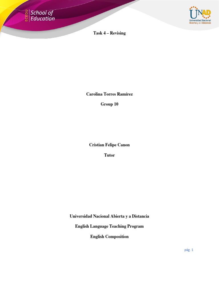 Task 4 - Revising - Carolina Torres Ramirez | PDF | Essays | Paragraph