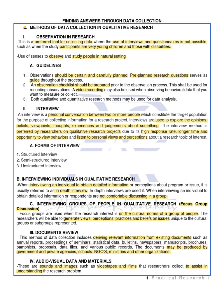 Methods of Data Collection in Research | PDF | Qualitative Research | Focus Group
