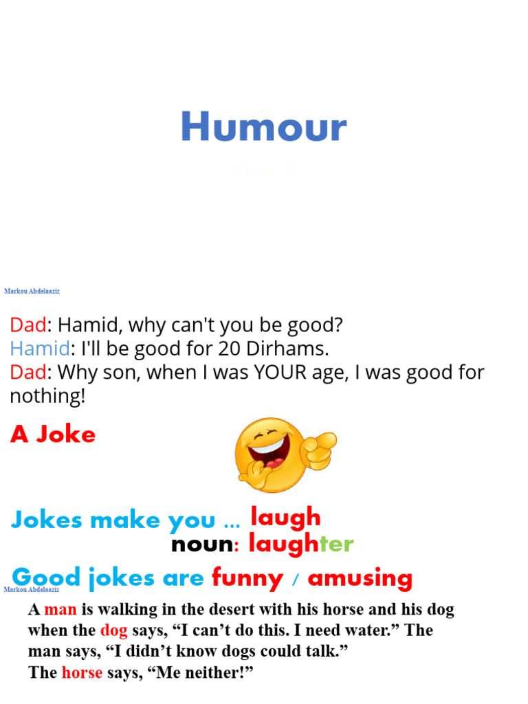 Humour Introduction and Vocabulary 2bac Unit 2 PPT Presentation Lesson ...