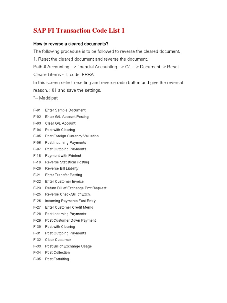 21 Sap Fico TR Codes | PDF | Cheque | Payments