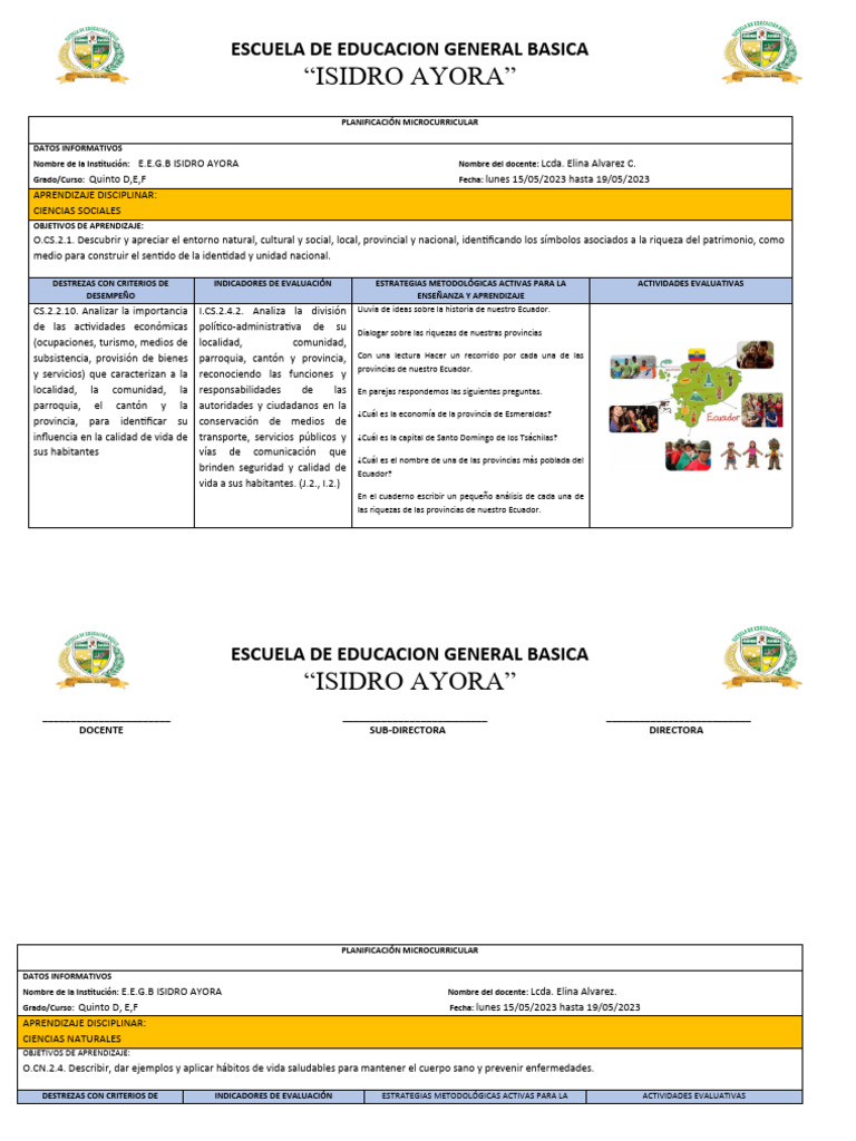 Planificación Microcurricular Semana 4 Elina Alvarez | PDF | Alimentos ...