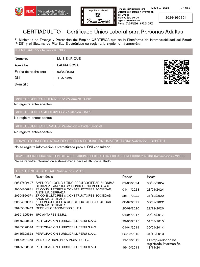 Certiadulto Luis Laura Sosa | PDF | Documento de identidad | Gobierno