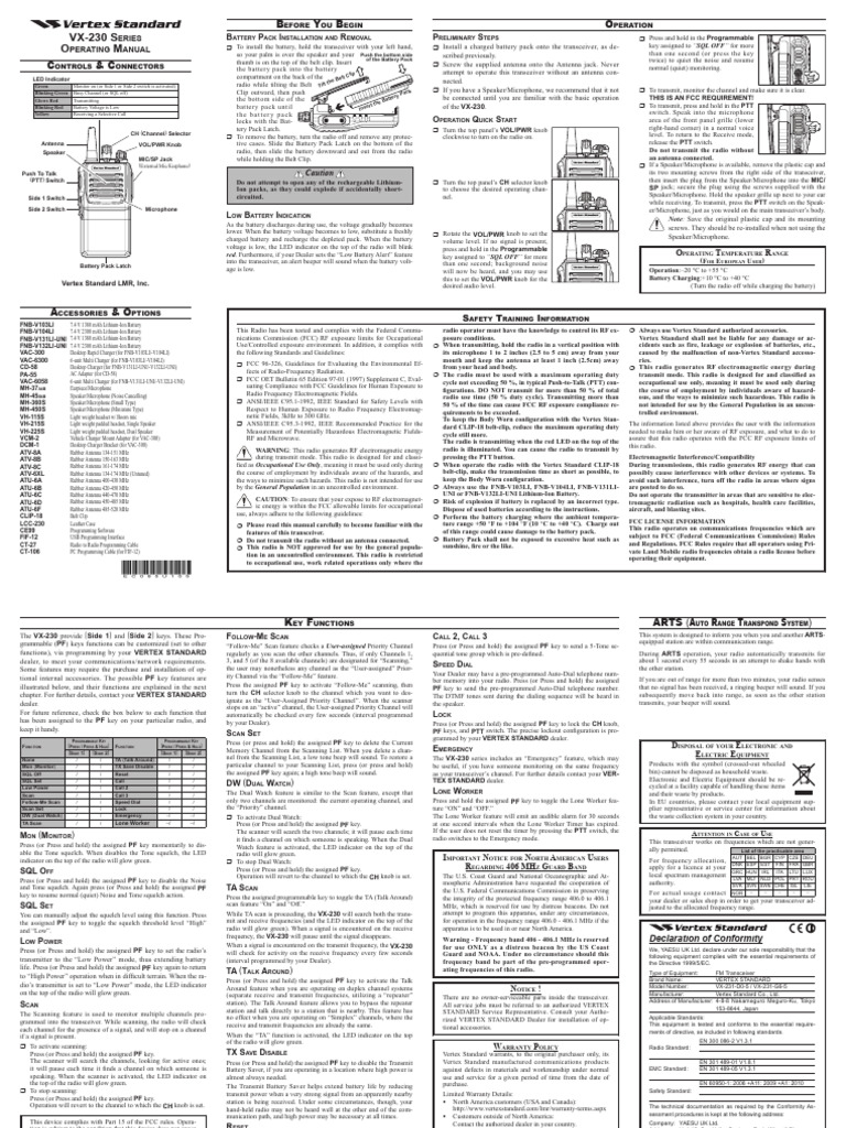 Vertex VX 231 Ag7b Owners Manual | PDF | Radio | Electromagnetic Interference