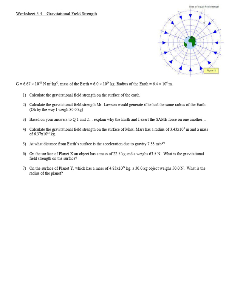 Unit 5 - Worksheet - 5.4 - Gravitational Field Strength | PDF