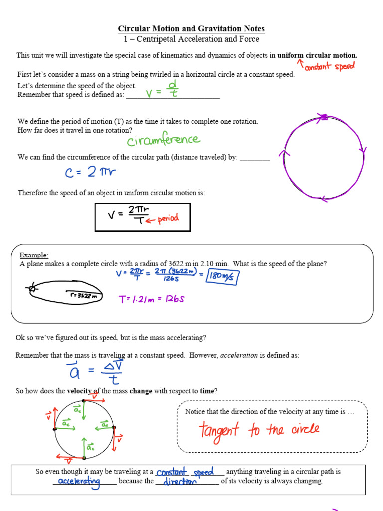 Notes - 1 Centripetal Acceleration and Force Fixed - Key-Combined | PDF ...