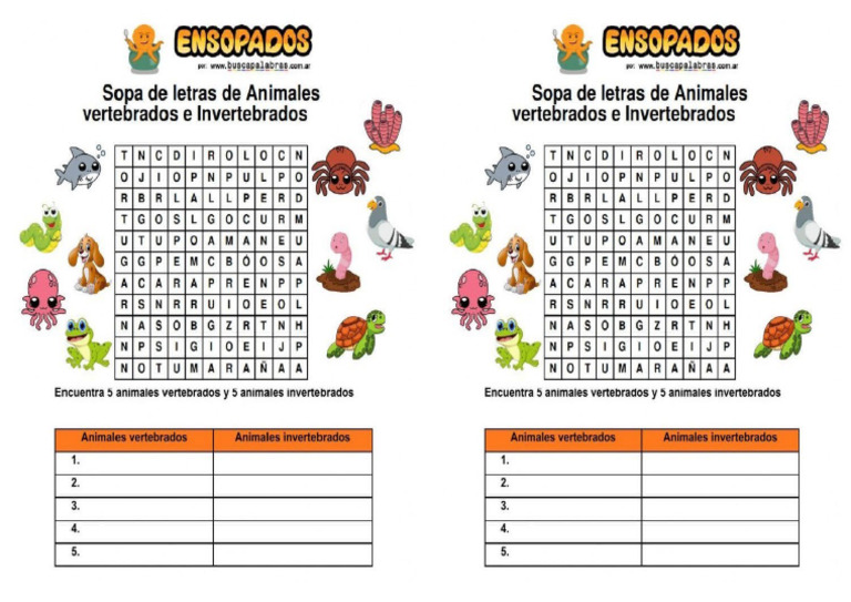 Sopa de Vertebrados e Invertebrados 2024 Doble | PDF
