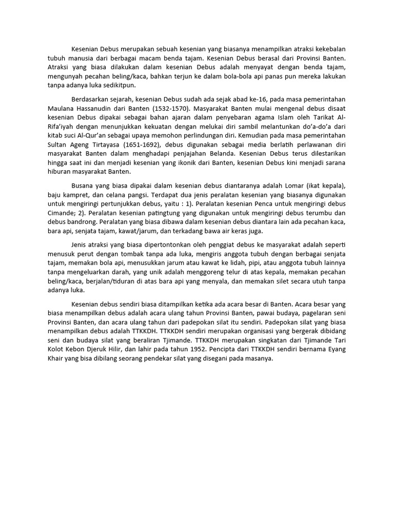 Kesenian Debus Banten: Atraksi dan Sejarah | PDF | Ilmu Sosial | Seni