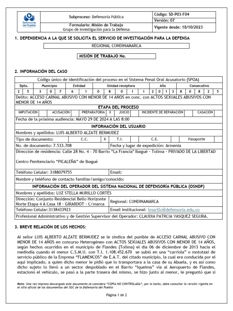 Mision Luis Alberto Alzate Bermudez | PDF