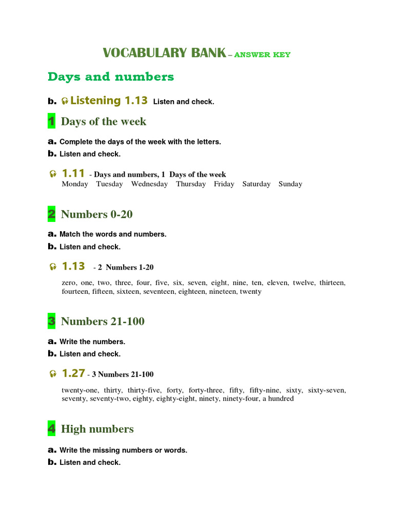 Vocabulary Bank Answer Key | PDF | Foods | Lunch