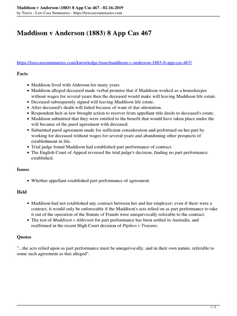 Maddison V Anderson 1883 8 App Cas 467 | PDF | Appeal | Private Law