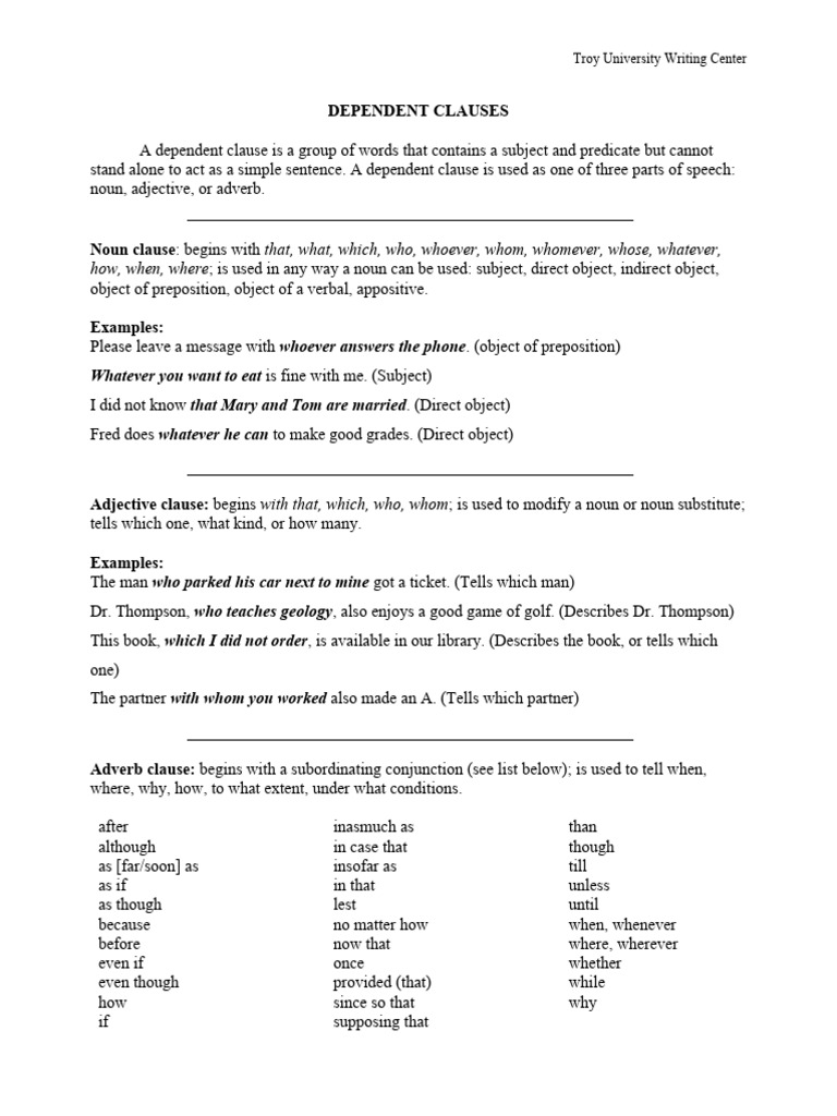 Dependent Clauses | PDF | Adverb | Clause