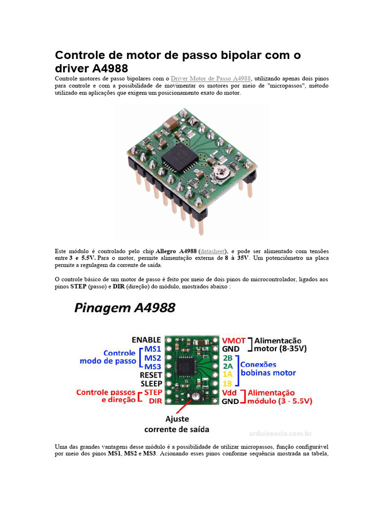Controle de Motor de Passo Bipolar Com o Driver A4988 | PDF | Arduino | Motores