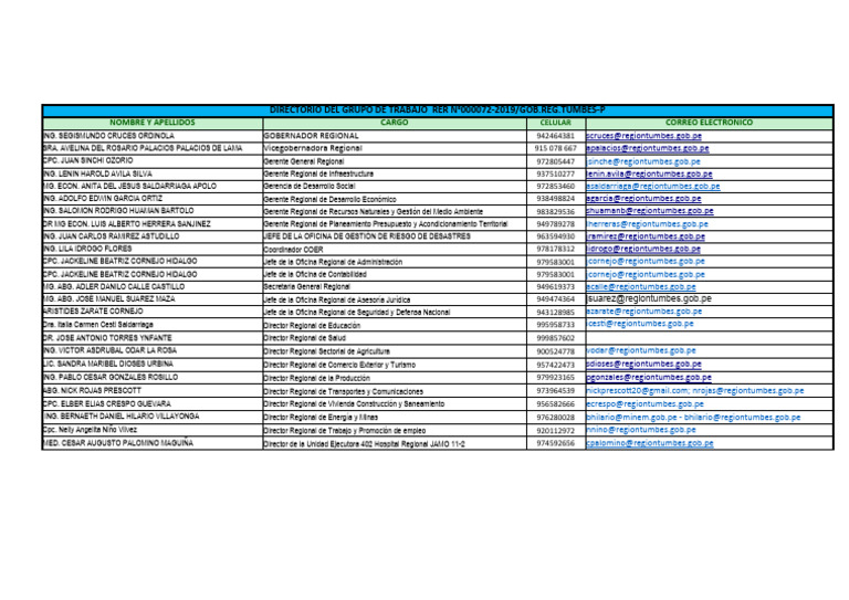 Directorio Grupo de Trabajo Actual | PDF | Economias