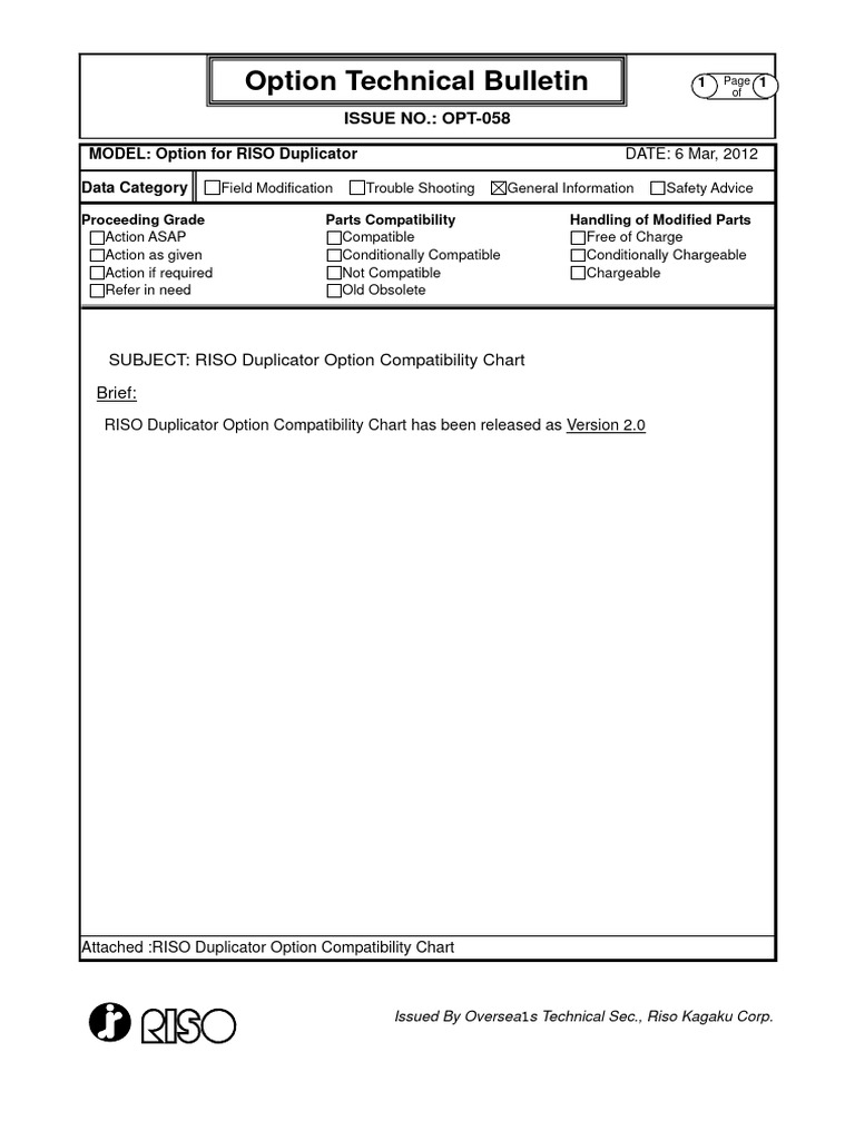 RISO Duplicator Option Compatibility Chart V2.0 | PDF | Printer (Computing) | Office Work