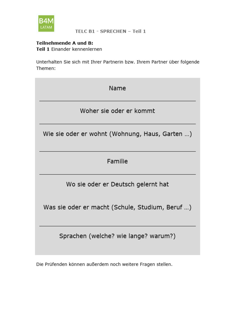 1 Telc B1 Sprechen Teil 1 | PDF