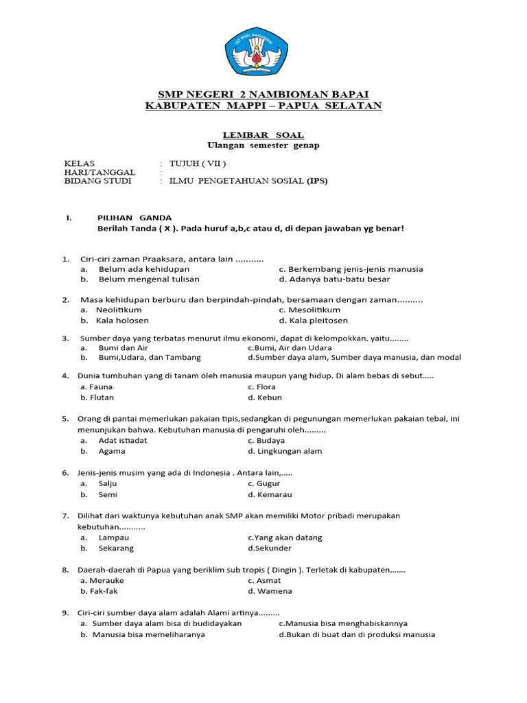 Soal PAS-Genap Kls.7-2022 | PDF