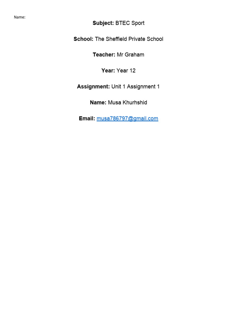 BTEC Sport Unit 1 Assignment 1 | PDF