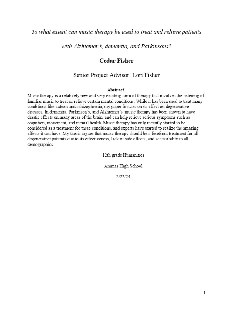 Senior Thesis Rough Draft | PDF | Dementia | Alzheimer's Disease