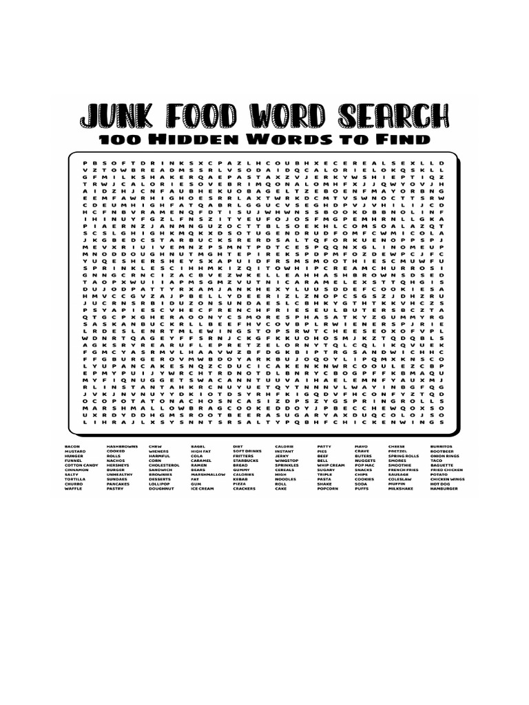 Junk Food Word Search | PDF Junk Food Word Search | PDF
