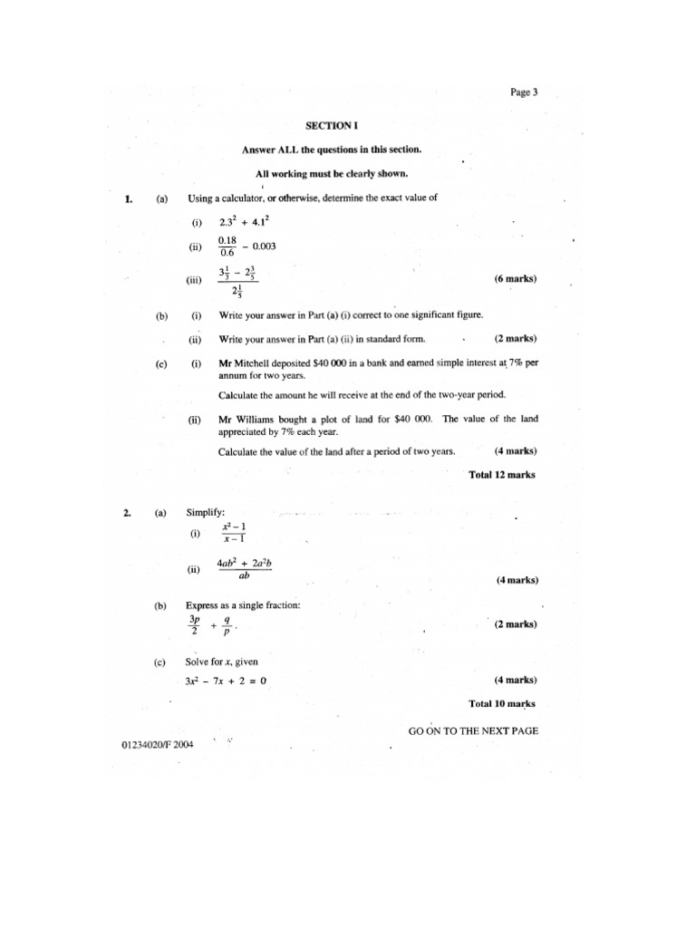 CSEC Maths June 2004 Paper 2 | PDF