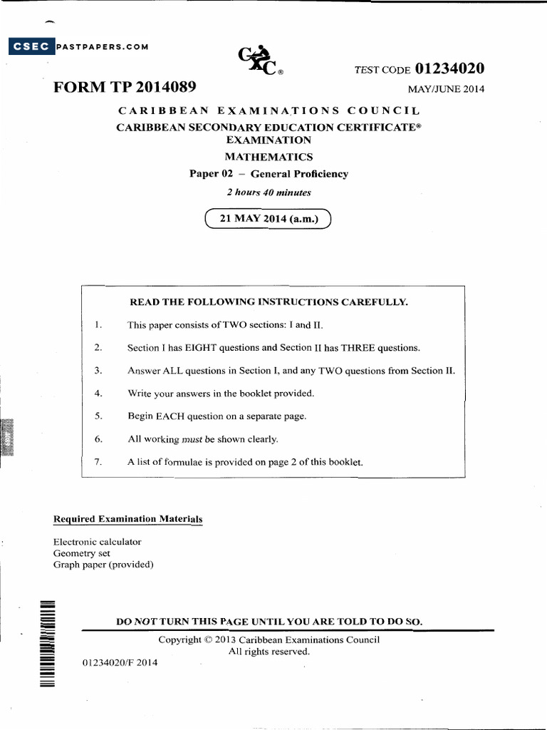 CSEC Maths June 2014 Paper 2 | PDF
