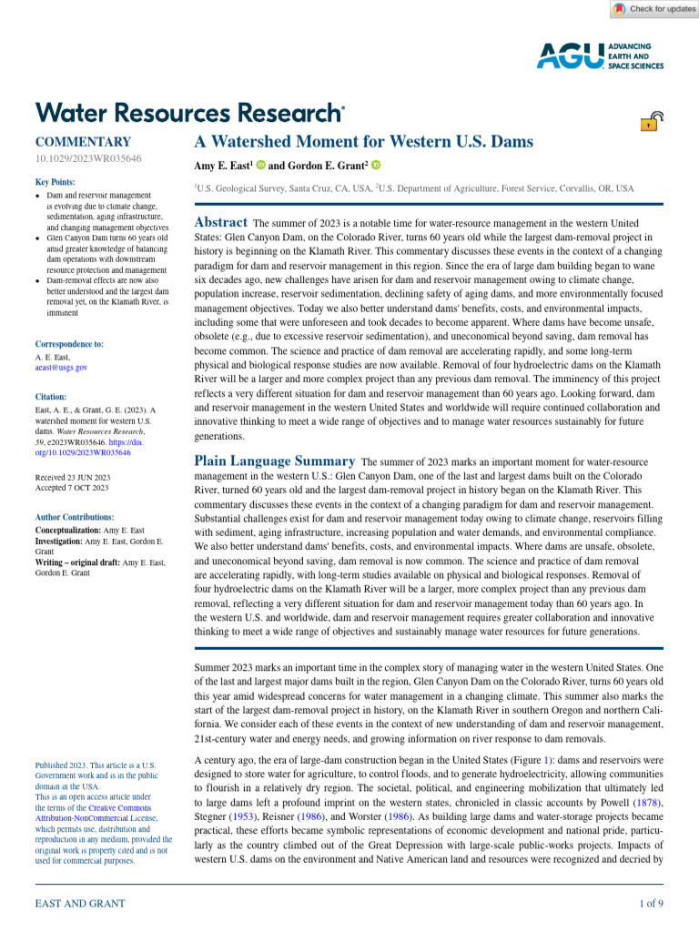 Water Resources Research - 2023 - East - A Watershed Moment For Western ...