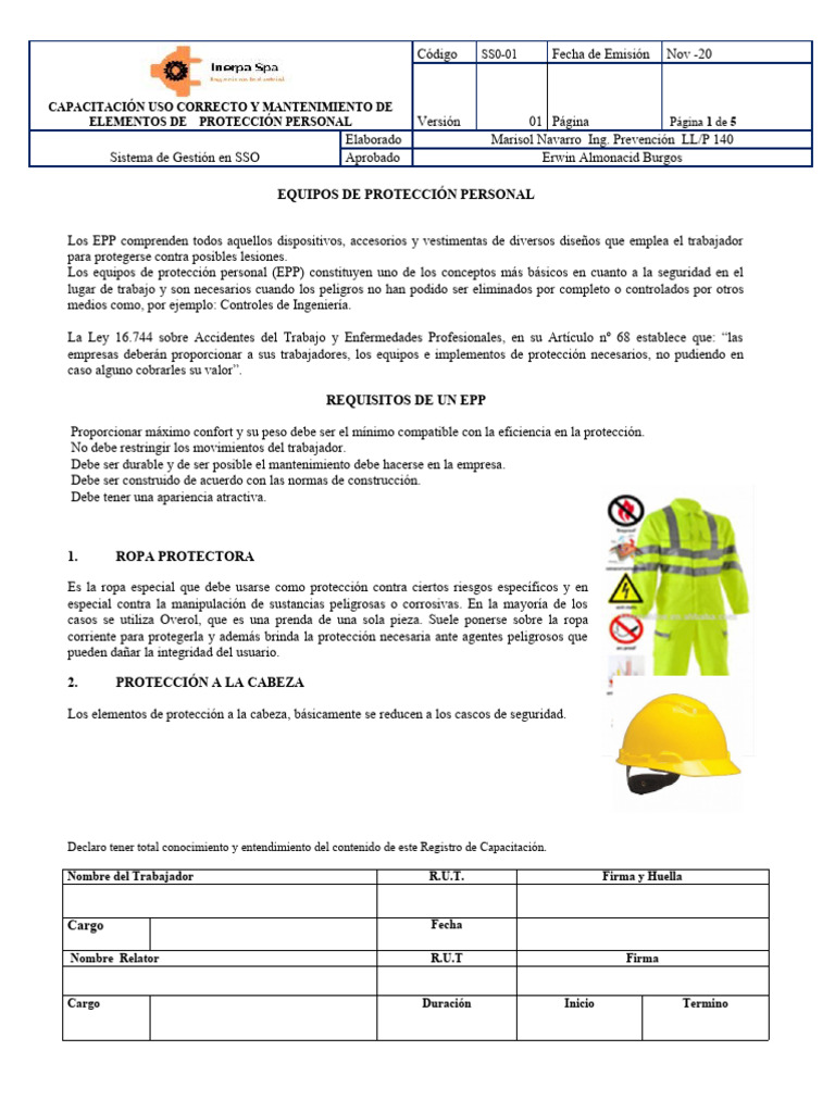 Capacitación en EPP: Uso y Mantenimiento | PDF
