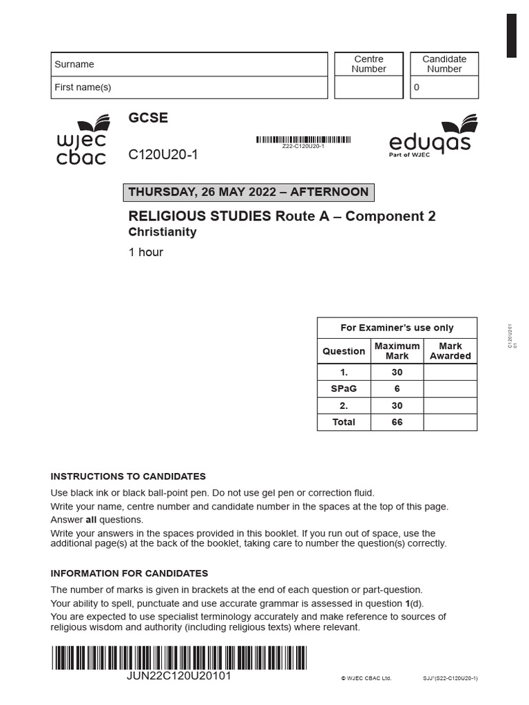 z22-5120-02 Religious Studies WJEC/Educas Past Paper 2022 | PDF ...