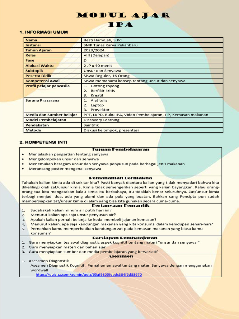 MODUL AJAR Pertemuan 1 | PDF