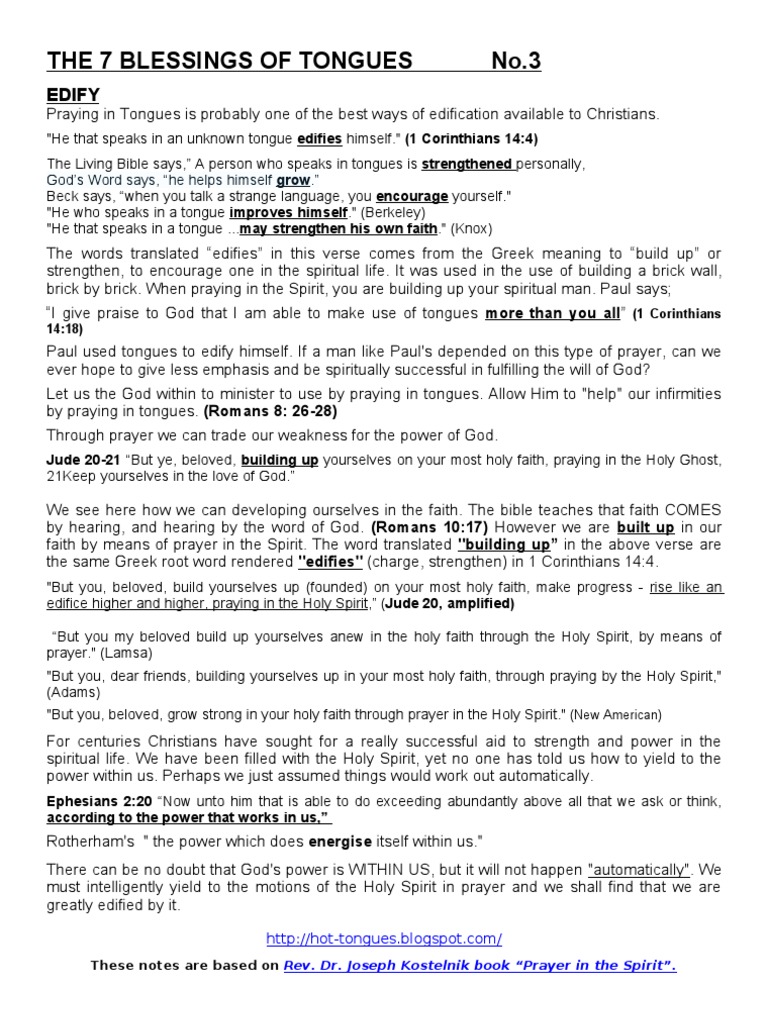 The 7 Blessings of Speaking in Tongues | PDF | Glossolalia | Prayer