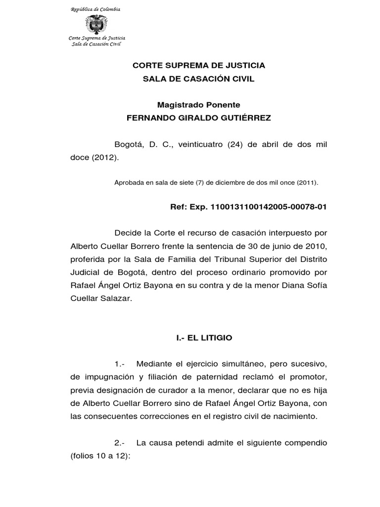 Corte Suprema de Justicia Sala de Casación Civil: Aprobada en Sala de Siete (7) de Diciembre de ...