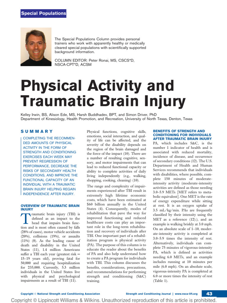 Physical Activity and Traumatic Brain Injury | PDF | Anatomical Terms Of Motion | Traumatic ...
