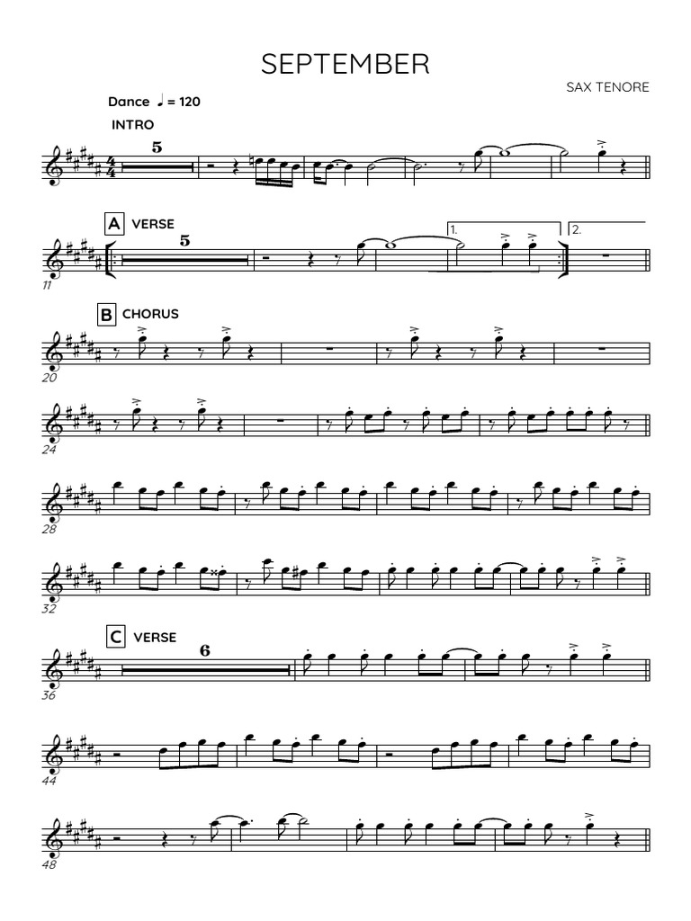 SEPTEMBER - Sax Tenore | PDF