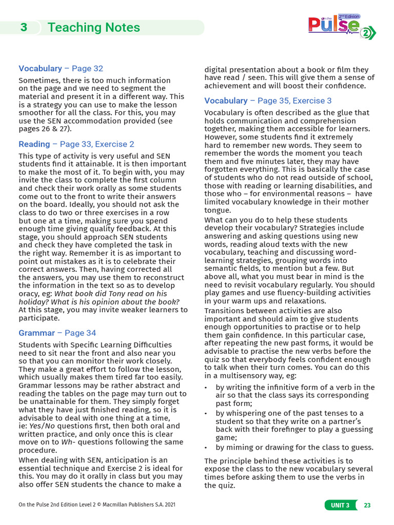 OTP2 L2 SEN Booklet U3-ConsA | PDF | Reading Comprehension | Vocabulary