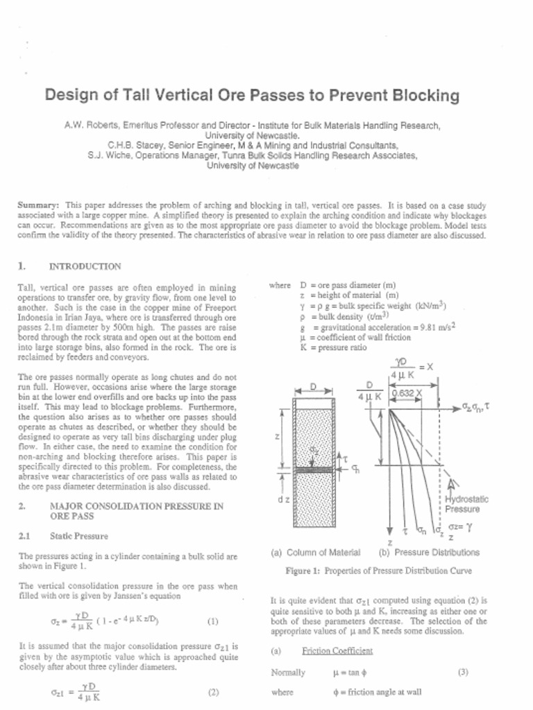 Design of Tall Vertical Ore Passes To Prevent Blocking | PDF