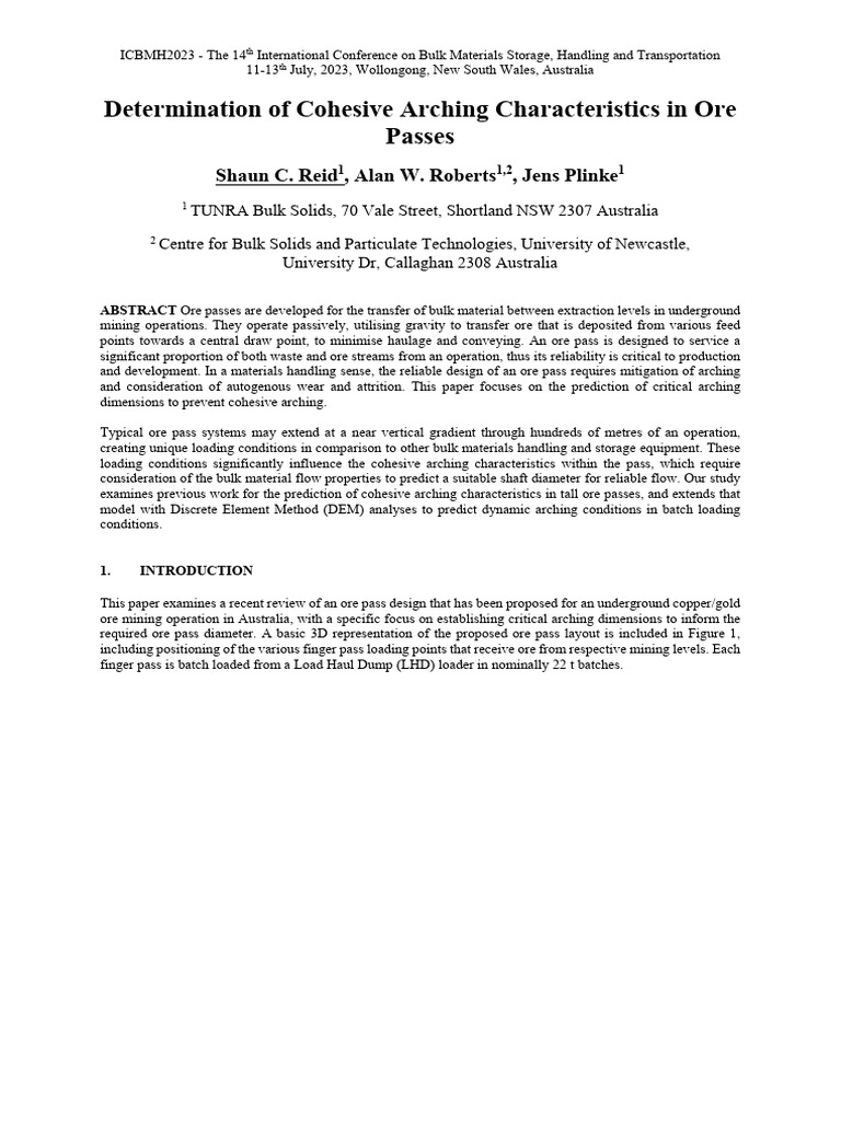 4a2 Determination Of Cohesive Arching Characteristics In Ore Passes