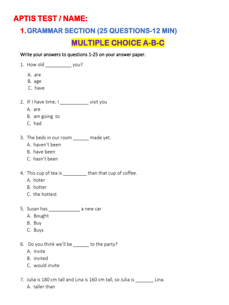 APTIS Test: Grammar, Vocabulary, Reading | PDF | Ozone Depletion ...