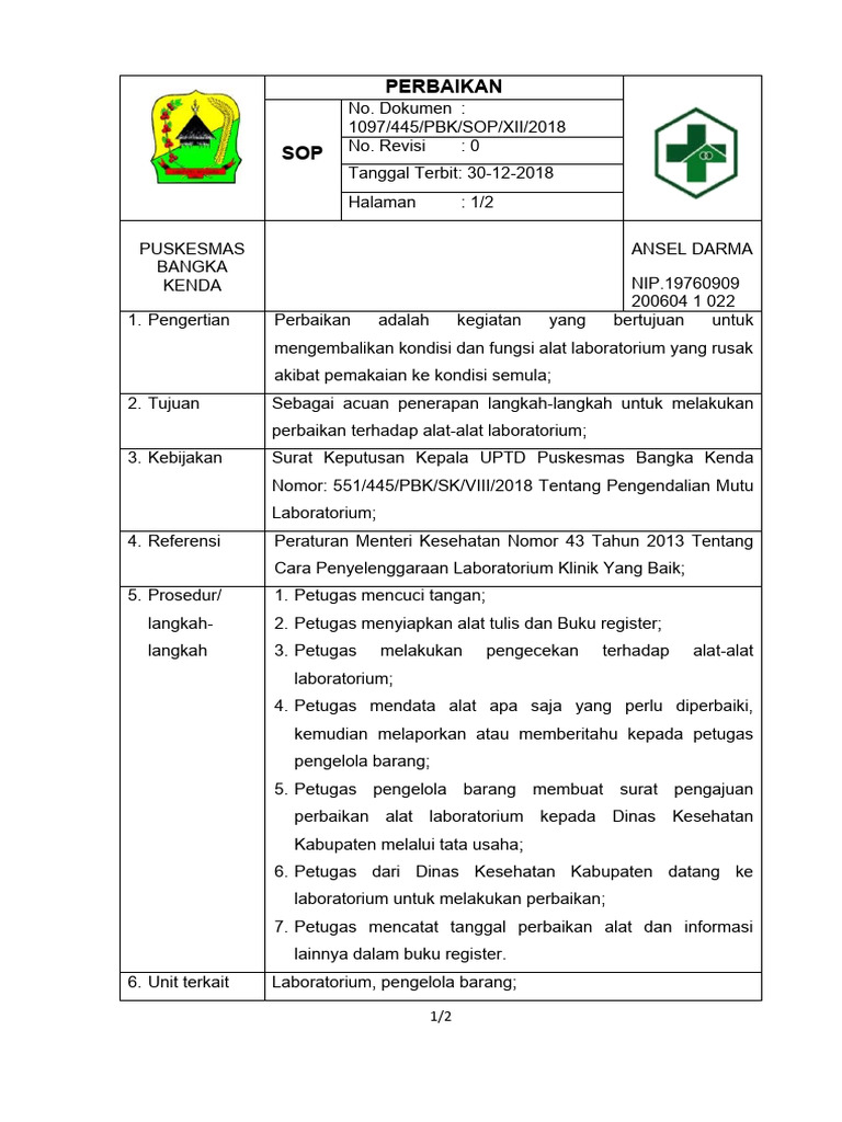 Prosedur Perbaikan Alat Laboratorium | PDF