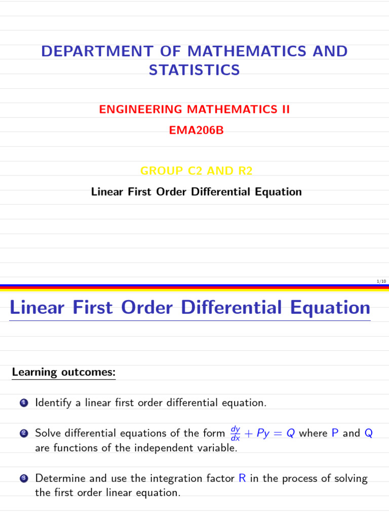Linear_First_Order_DEs | PDF | Equations | Differential Equations Linear_First_Order_DEs | PDF | Equations | Differential Equations