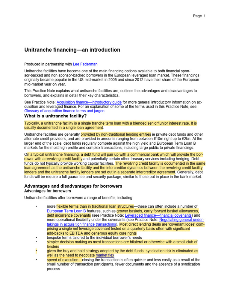 Unitranche Financingan Introduction | PDF | Loans | Debt