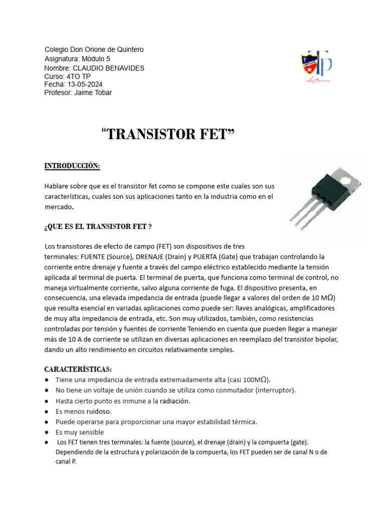 Transistor FET | PDF | Transistor de efecto de campo | Transistor