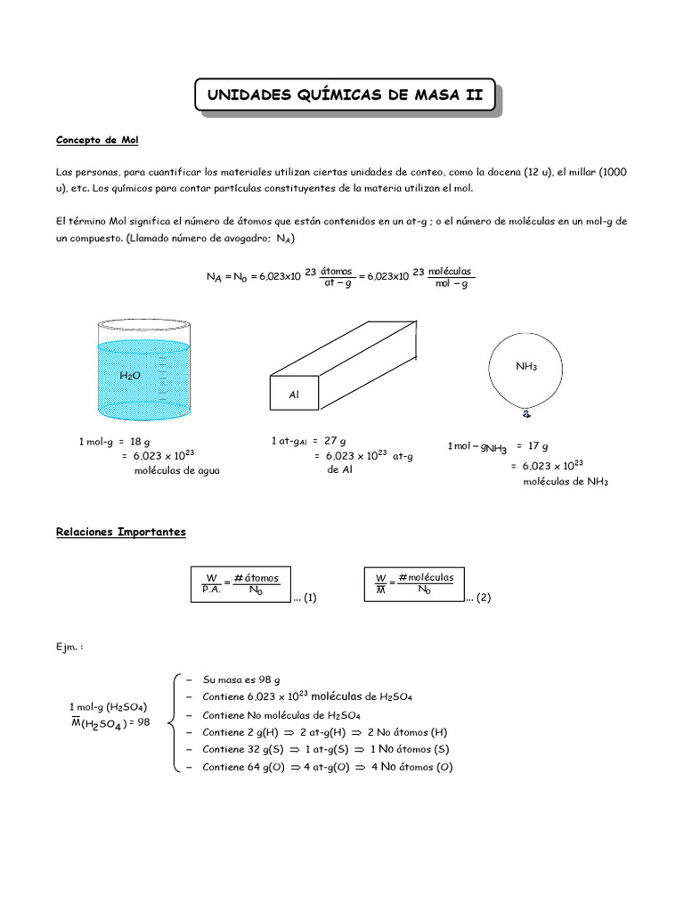 Conceptos y Ejercicios de Mol y Masa | PDF | Mole (Unidad) | Química Física