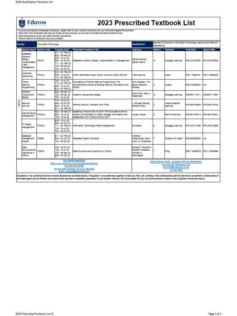 Bachelor of Science in Information Technology (Security and Network Engineering) Year 2 V2 | PDF ...