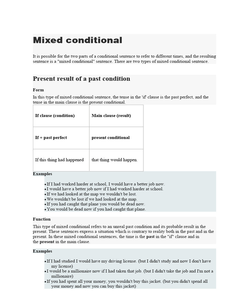 0 Mixed Conditional | PDF | Sentence (Linguistics) | Language Mechanics